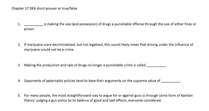 Solved Chapter 17 DE6 short answer or true/false 1. is | Chegg.com