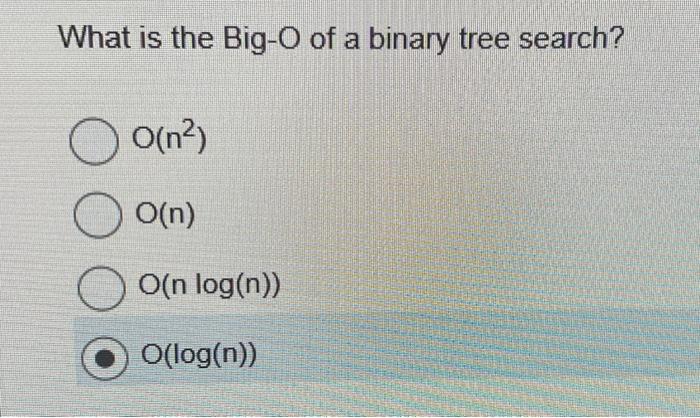 Solved O(n2)O(n)O(nlog(n))O(n3)What is the Big-O of a binary | Chegg.com