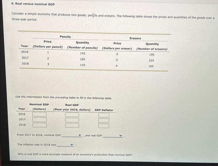 Solved 4. Real versus nominal GDP Consider a simple economy | Chegg.com Solved 4. Real versus nominal GDP Consider a simple economy | Chegg.com