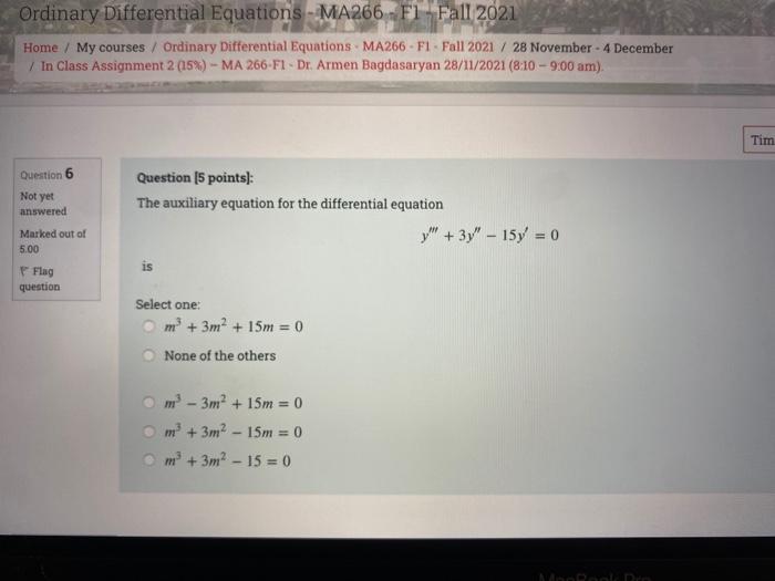 Solved Ordinary Differential Equations - MA266 F1 Fall 2021 | Chegg.com