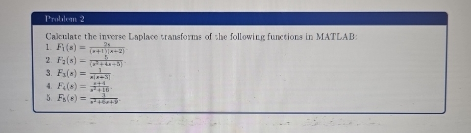 Solved Please show matlab codeProblem 2Calculate the inverse | Chegg.com