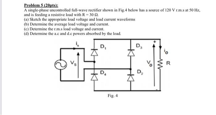Solved Problem 5 (20pts): A single-phase uncontrolled | Chegg.com