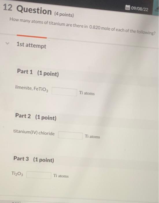 Solved How many atoms of titanium are there in 0.820 mole of | Chegg.com