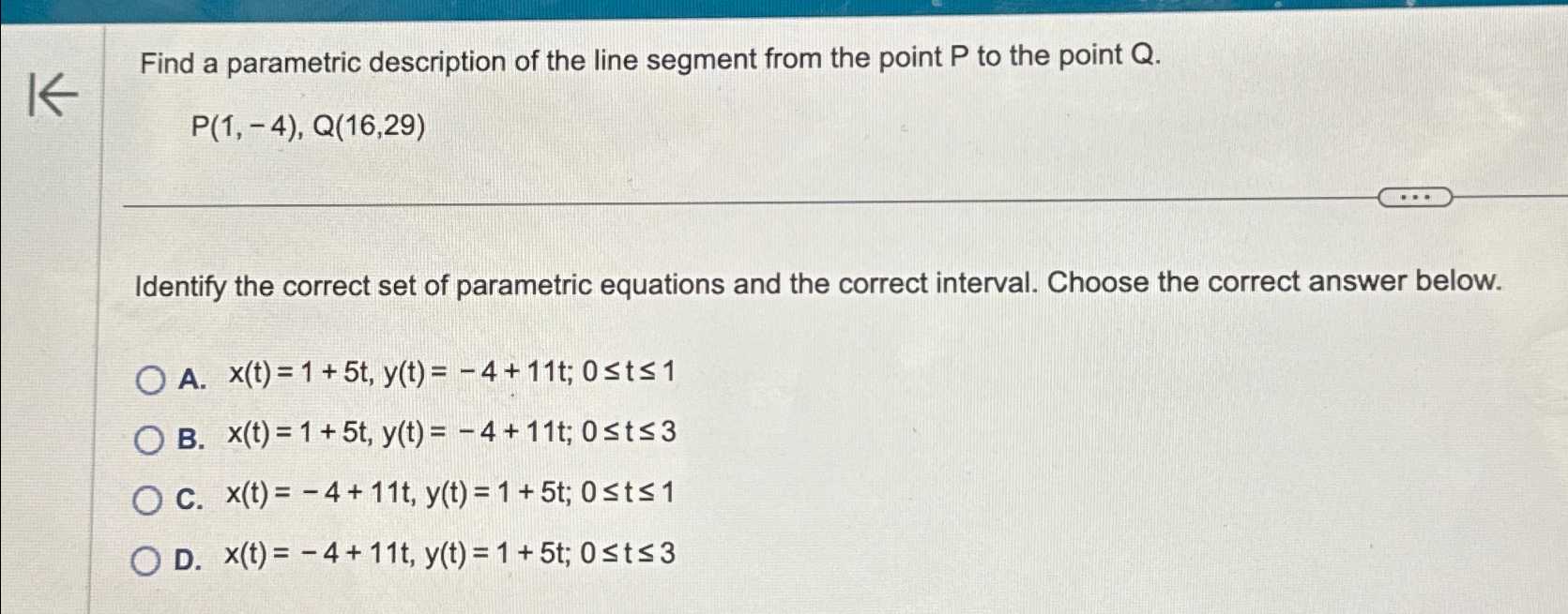 Solved Find a parametric description of the line segment | Chegg.com