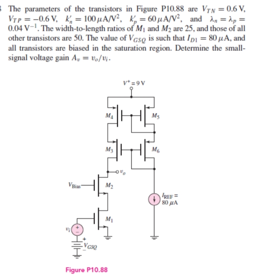 The parameters of the transistors in Figure P10.88 | Chegg.com