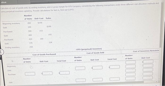 Solved Catculate a) cost of goods sold, b) ending imentoty, | Chegg.com