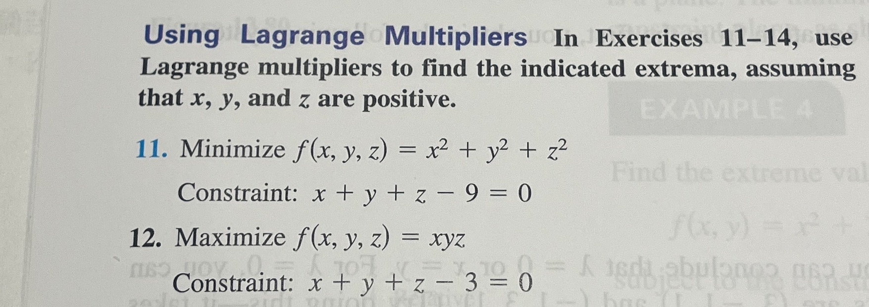Solved Using Lagrange Multipliers In Exercises 12, use | Chegg.com Solved Using Lagrange Multipliers In Exercises 12, use | Chegg.com