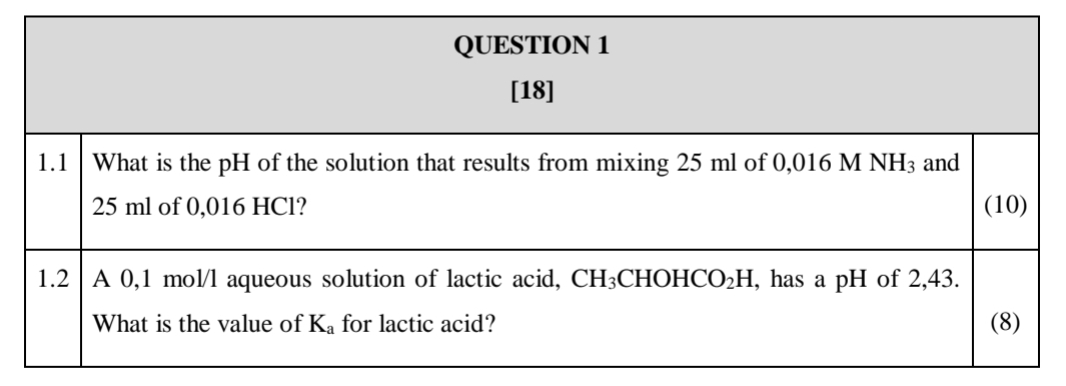 QUESTION 125 ﻿ml of0,016 ﻿HCi?[18]1.1 ﻿What is the pH | Chegg.com