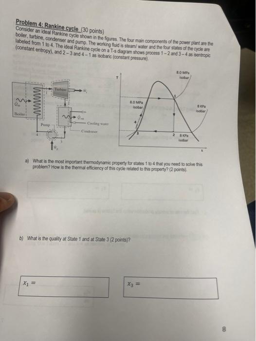 Solved Problem 4: Rankine cycle ( 30 points) Consider an | Chegg.com