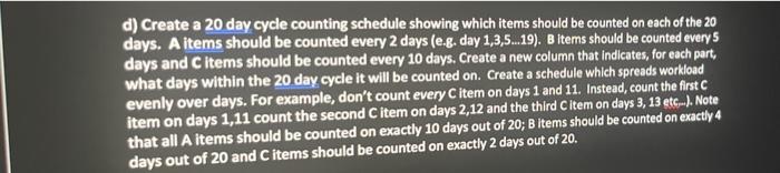 create 20 day cycle counting schedule showing which | Chegg.com