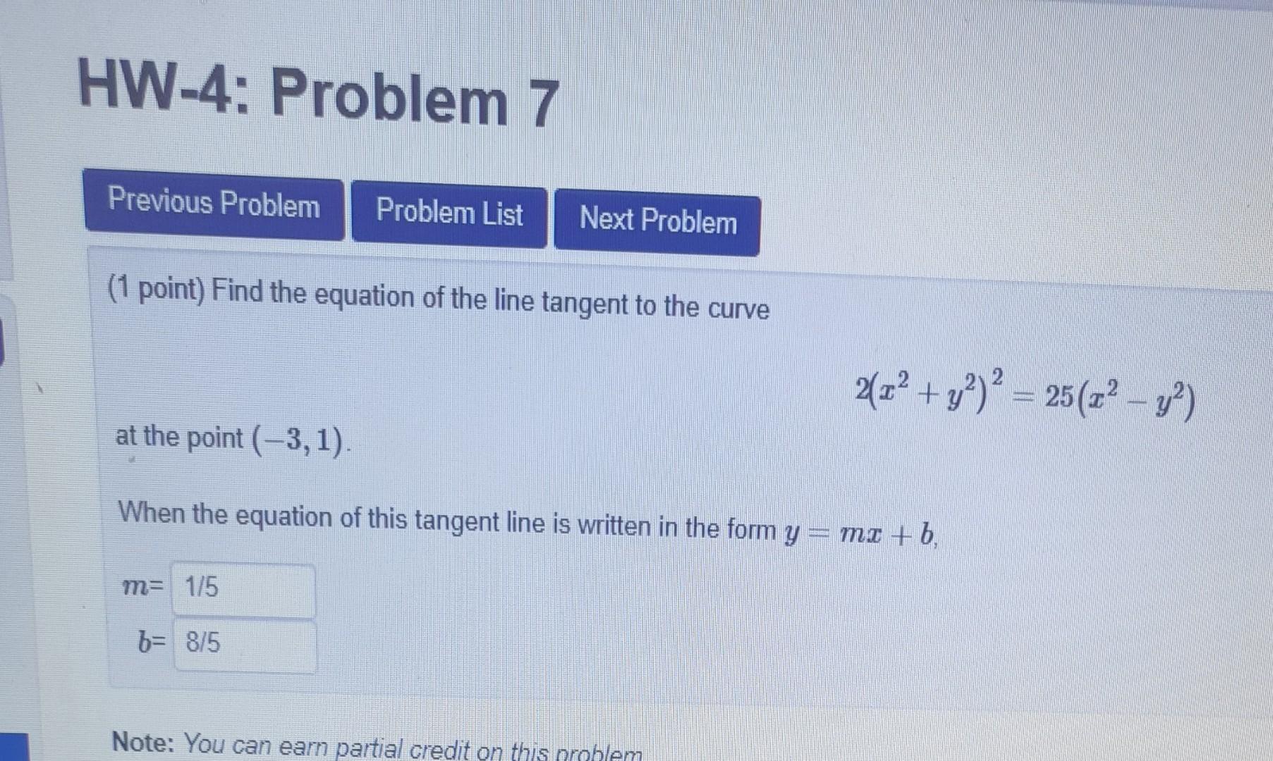 Solved HW-4: Problem 7 (1 point) Find the equation of the | Chegg.com