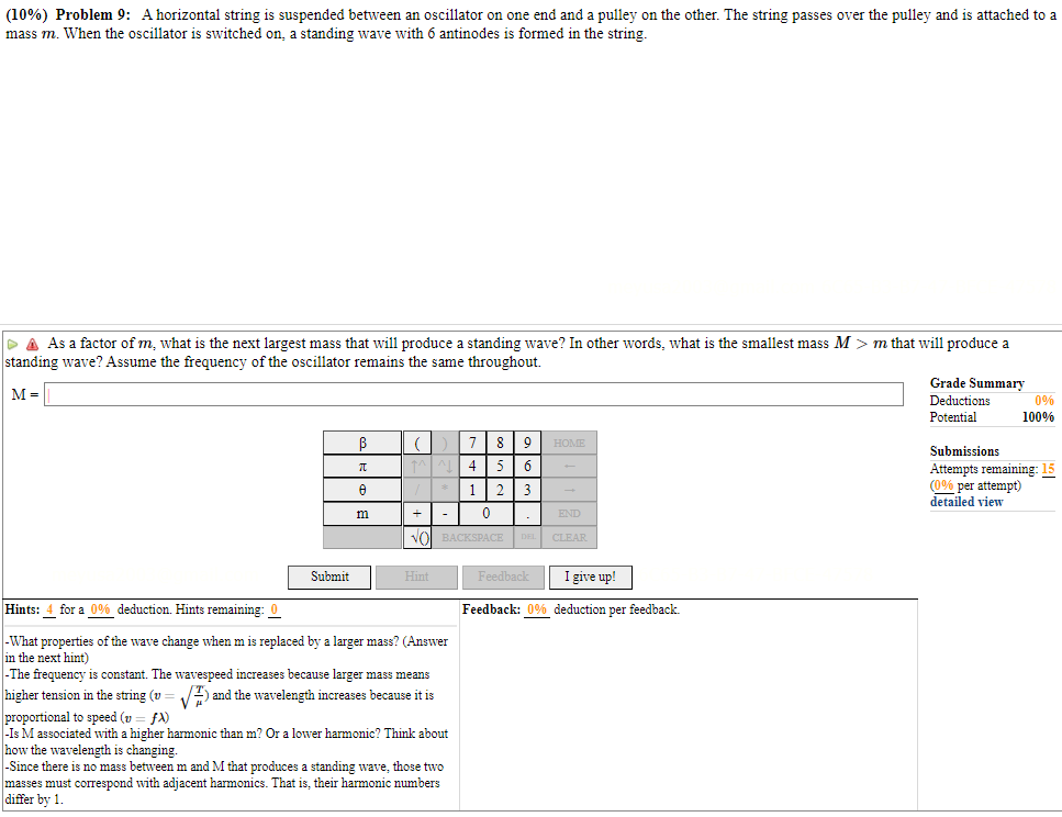 Solved (10%) ﻿Problem 9: A horizontal string is suspended | Chegg.com