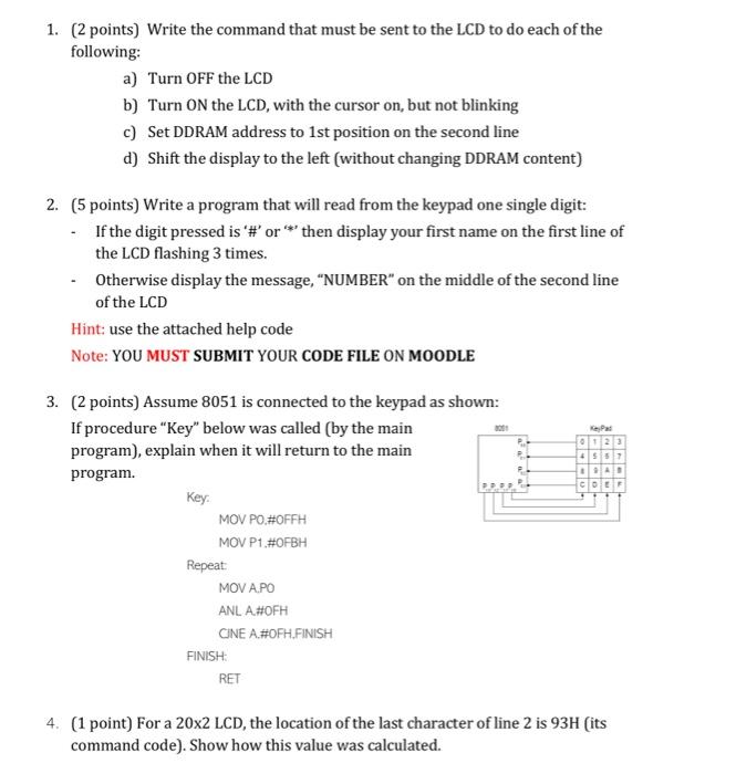 Solved 1. (2 points) Write the command that must be sent to | Chegg.com