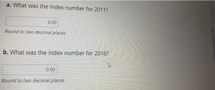 Solved Determine the index number for 2011 and 2016 for the | Chegg.com