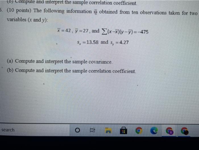 Solved (0) Compute and interpret the sample correlation | Chegg.com