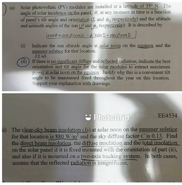 Solved (a a Solar photovoltaic (PV) modules are installed at | Chegg.com