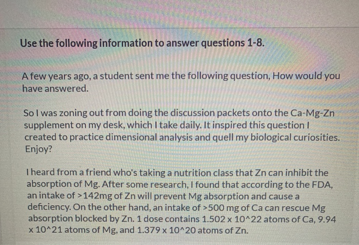 Solved Use the following information to answer questions | Chegg.com