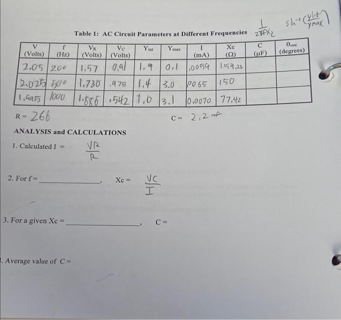 Solved Table 1: AC Circuit Parameters at Different | Chegg.com