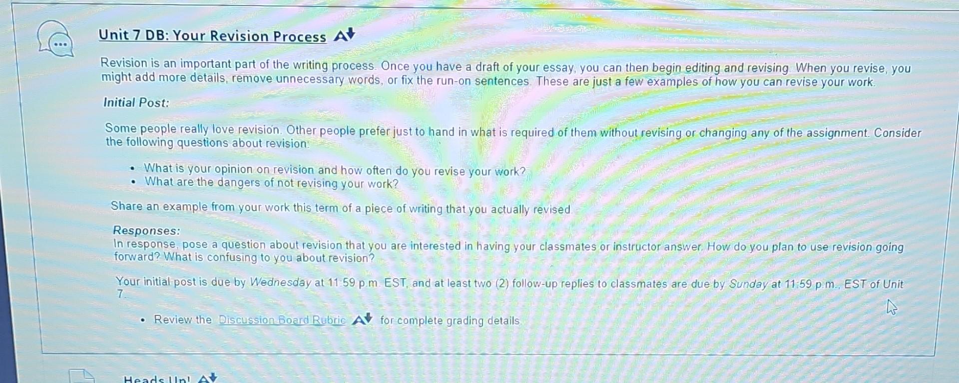 Unit 7 DB: Your Revision Process Revision is an | Chegg.com