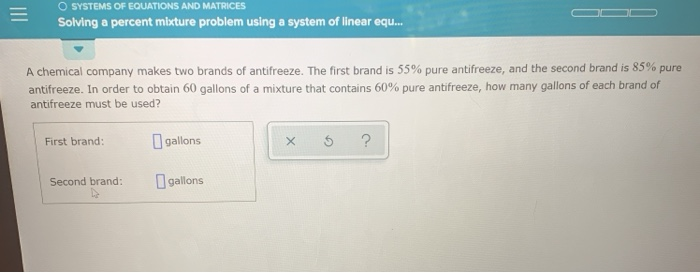 Solved O SYSTEMS OF EQUATIONS AND MATRICES Solving a percent | Chegg.com