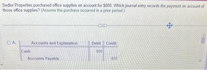 Solved Sedlor Properties purchased office supplies on | Chegg.com