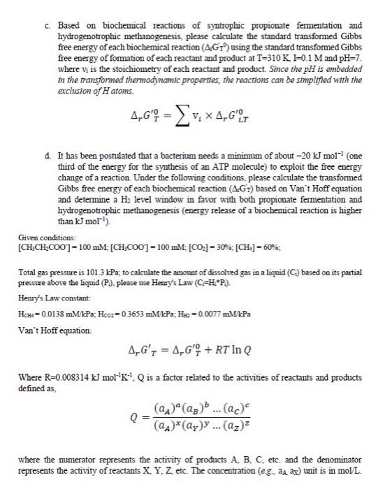 Solved c. Based on biochemical reactions of syntrophic | Chegg.com