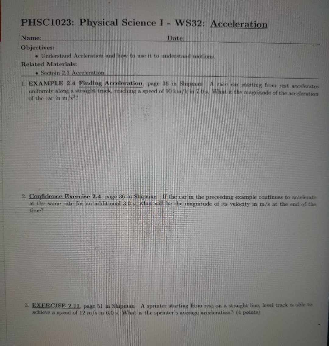 Solved PHSC1023: Physical Science I - ﻿WS32: | Chegg.com