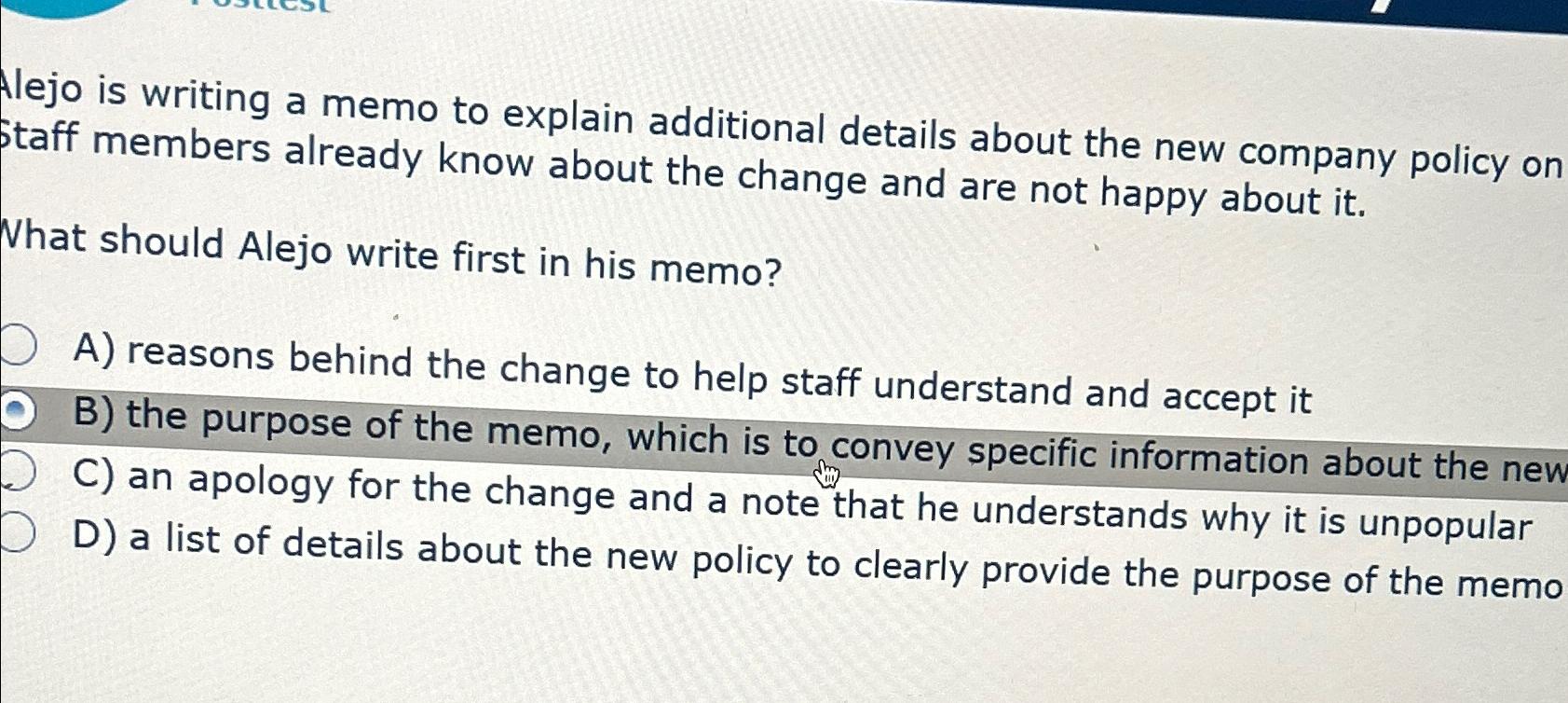 Solved Alejo is writing a memo to explain additional details | Chegg.com
