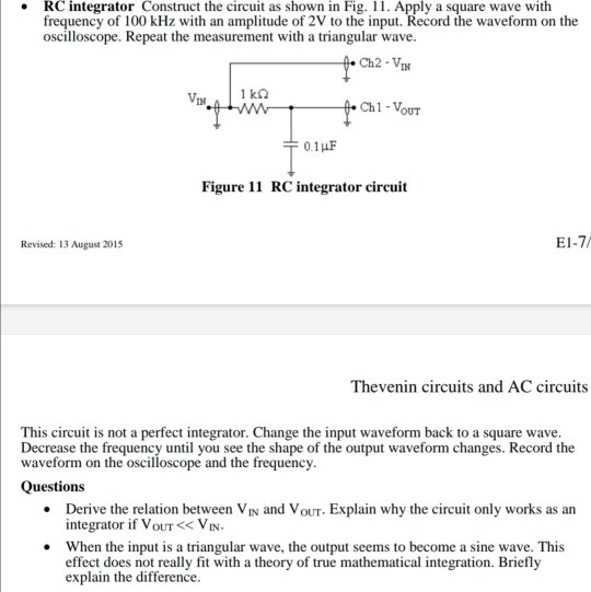 Solved RC integrator Construct the circuit as shown in Fig. | Chegg.com