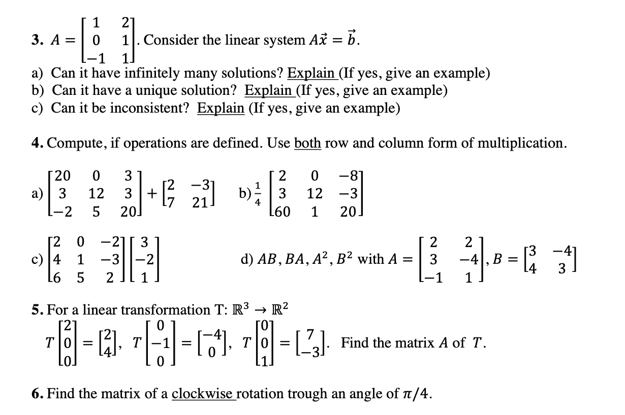 Solved A=[1201-11]. ﻿Consider the linear system | Chegg.com