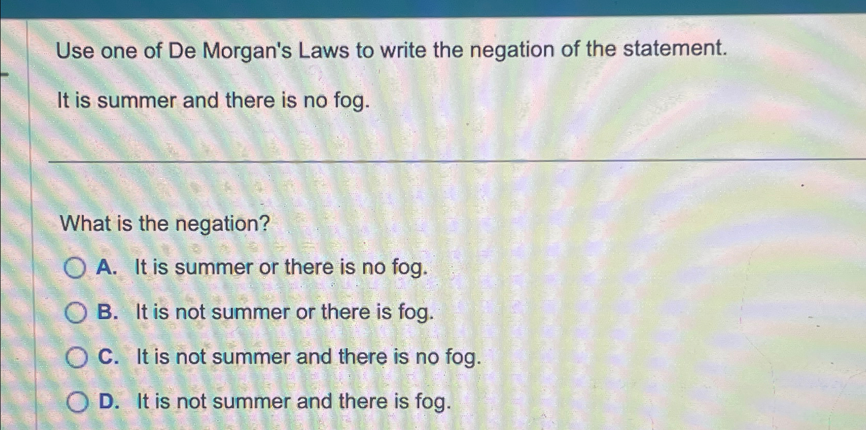 Solved Use one of De Morgan's Laws to write the negation of | Chegg.com