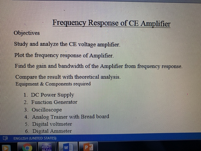 Solved Frequency Response of CE Amplifier Objectives Study | Chegg.com