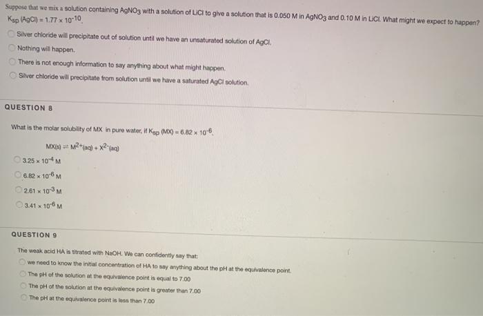 Solved Suppose that we mix a solution containing AgNO3 with | Chegg.com