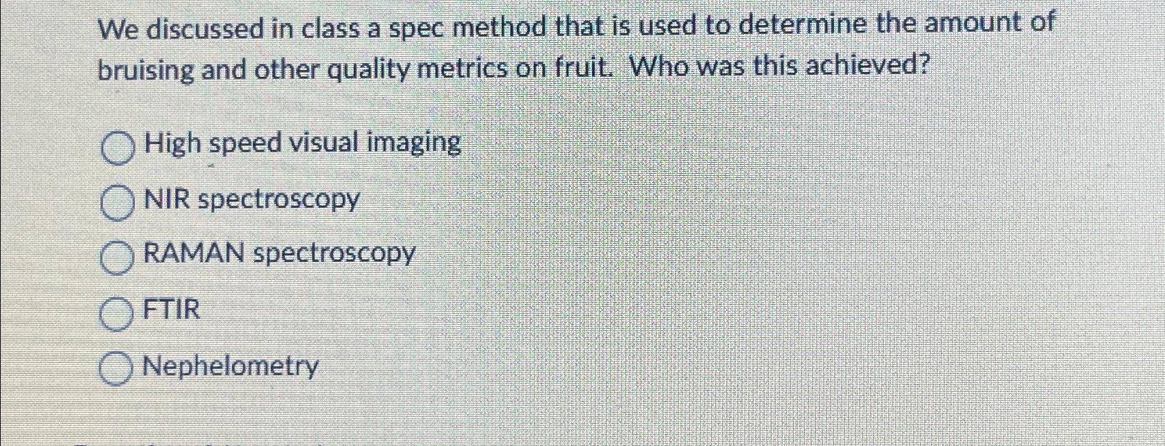 Solved We discussed in class a spec method that is used to | Chegg.com
