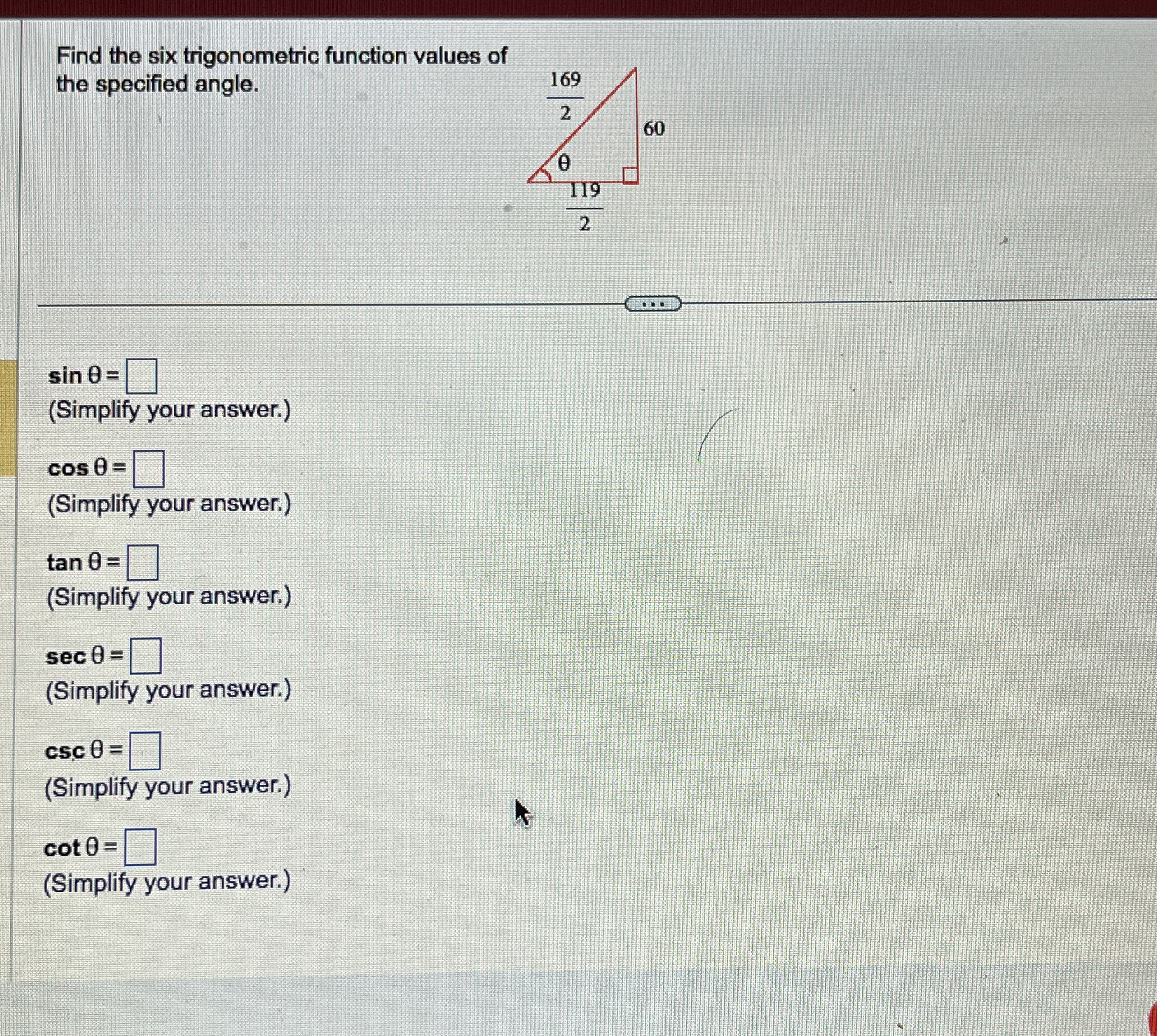 Solved Find the six trigonometric function values of the | Chegg.com