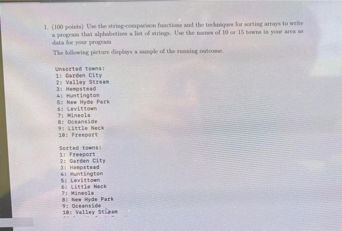 Solved 1. (100 points) Use the string-comparison functions | Chegg.com