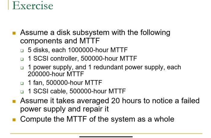 Solved - Assume a disk subsystem with the following | Chegg.com