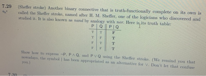 Solved 7.29 (Sheffer stroke) Another binary connective that | Chegg.com