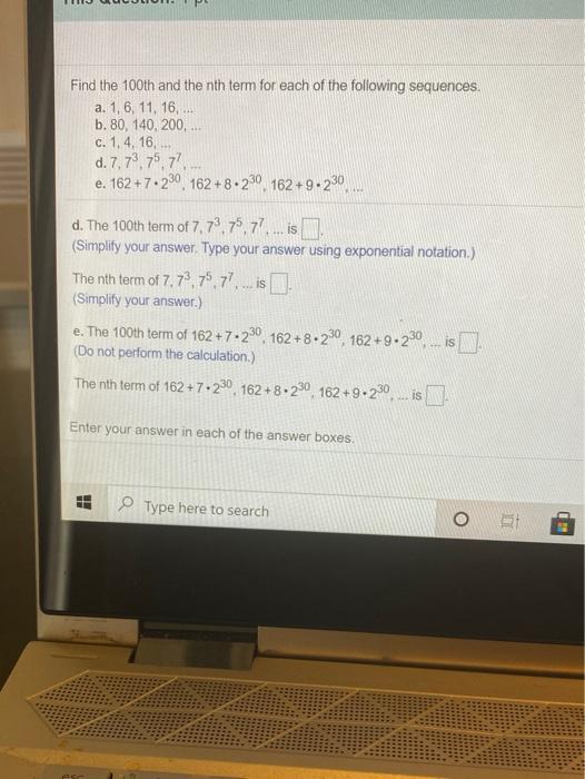 Solved Find the 100th and the nth term for each of the | Chegg.com