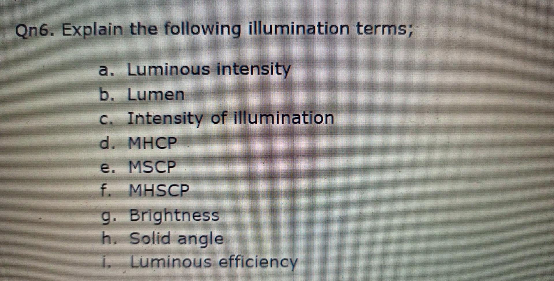 Solved Qn6. Explain the following illumination terms; a. | Chegg.com