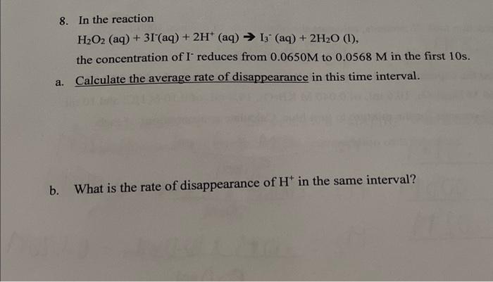 Solved Calculate the average rate of disappearance in this | Chegg.com