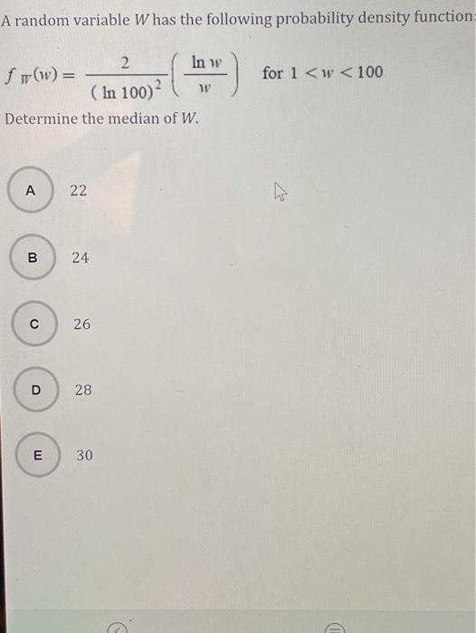 Solved A random variable W has the following probability | Chegg.com