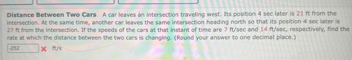Solved Distance Between Two Cars A car leaves an | Chegg.com
