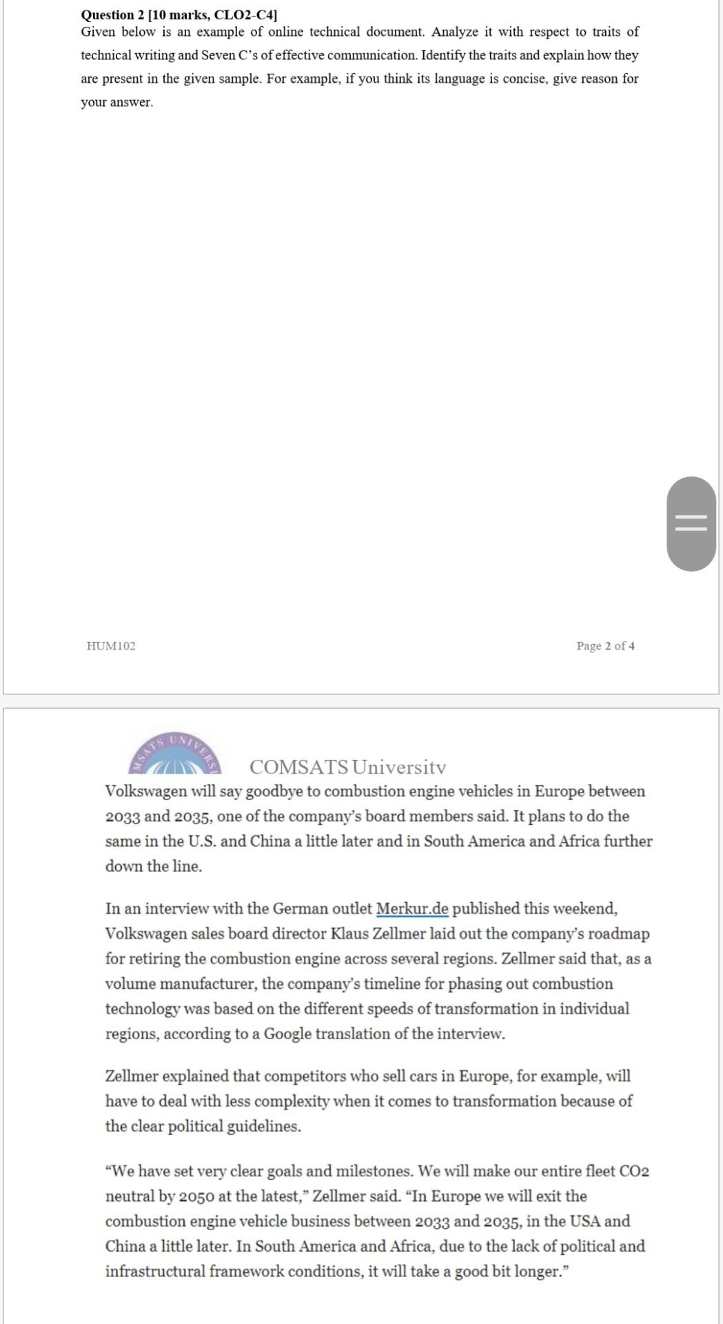 Solved Question 2 [10 marks, CLO2-C4] Given below is an | Chegg.com