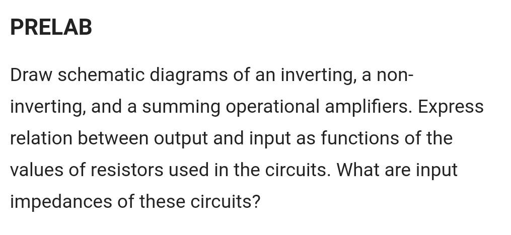 Solved PRELAB Draw schematic diagrams of an inverting, a | Chegg.com