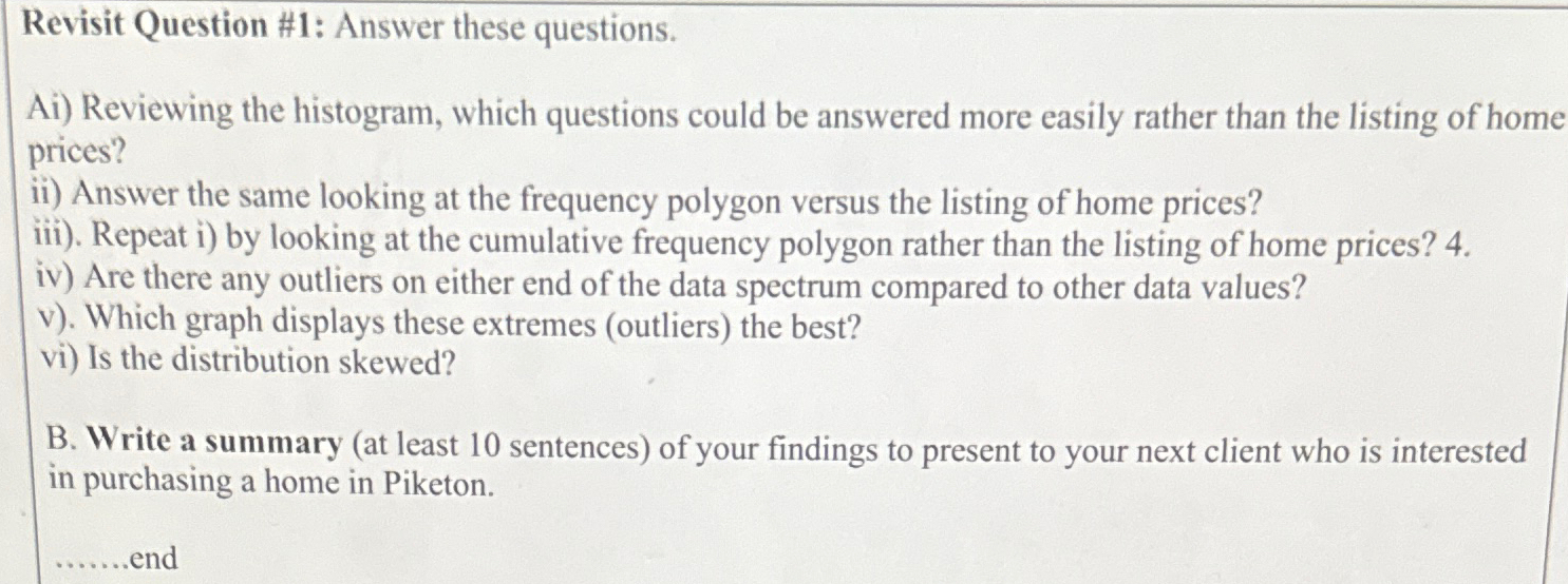 Solved Revisit Question #1: Answer these questions.Ai) | Chegg.com