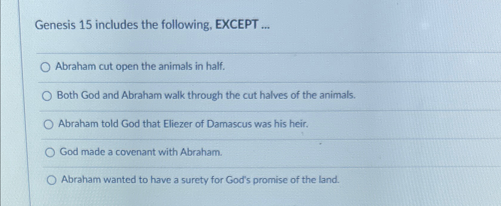 Solved Genesis 15 ﻿includes the following, EXCEPT ...Abraham | Chegg.com