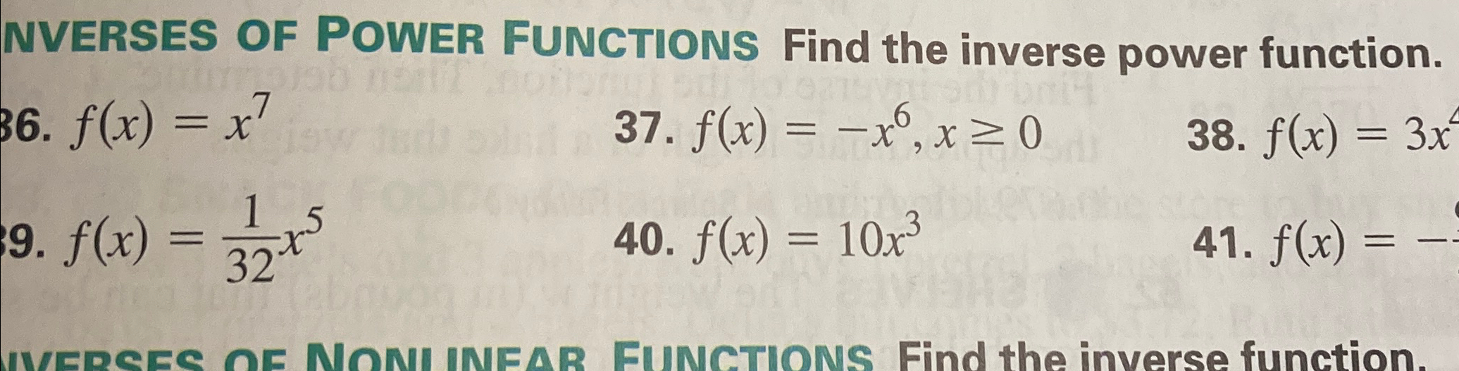 Solved INVERSES OF POWER FUNCTIONS Find the inverse power | Chegg.com