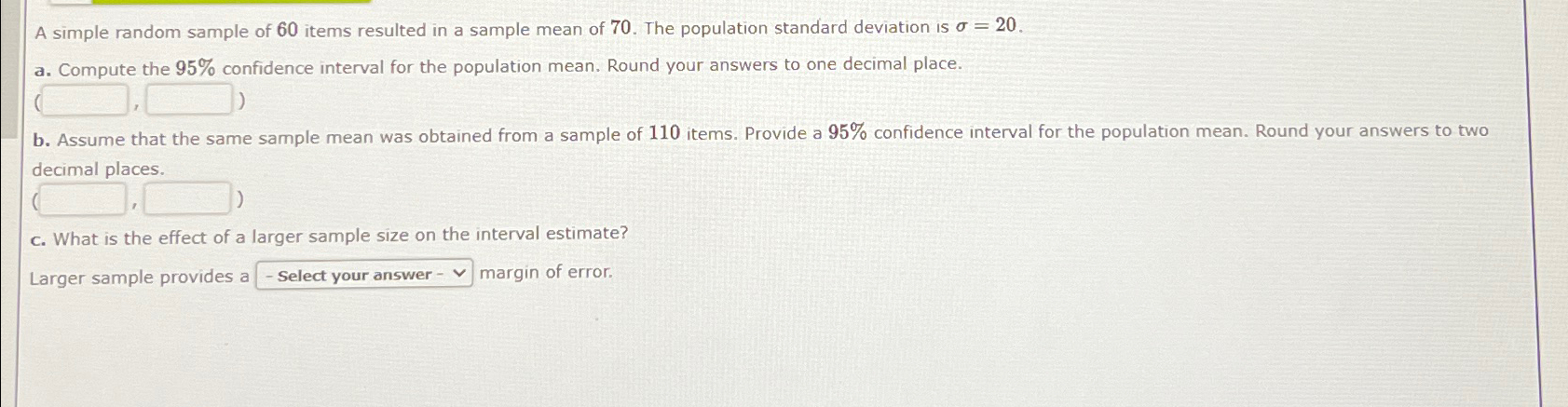 Solved A simple random sample of 60 ﻿items resulted in a | Chegg.com