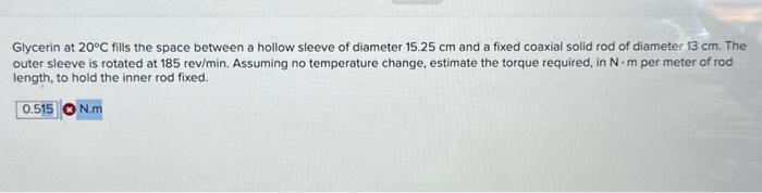 Solved Glycerin at 20∘C fills the space between a hollow | Chegg.com